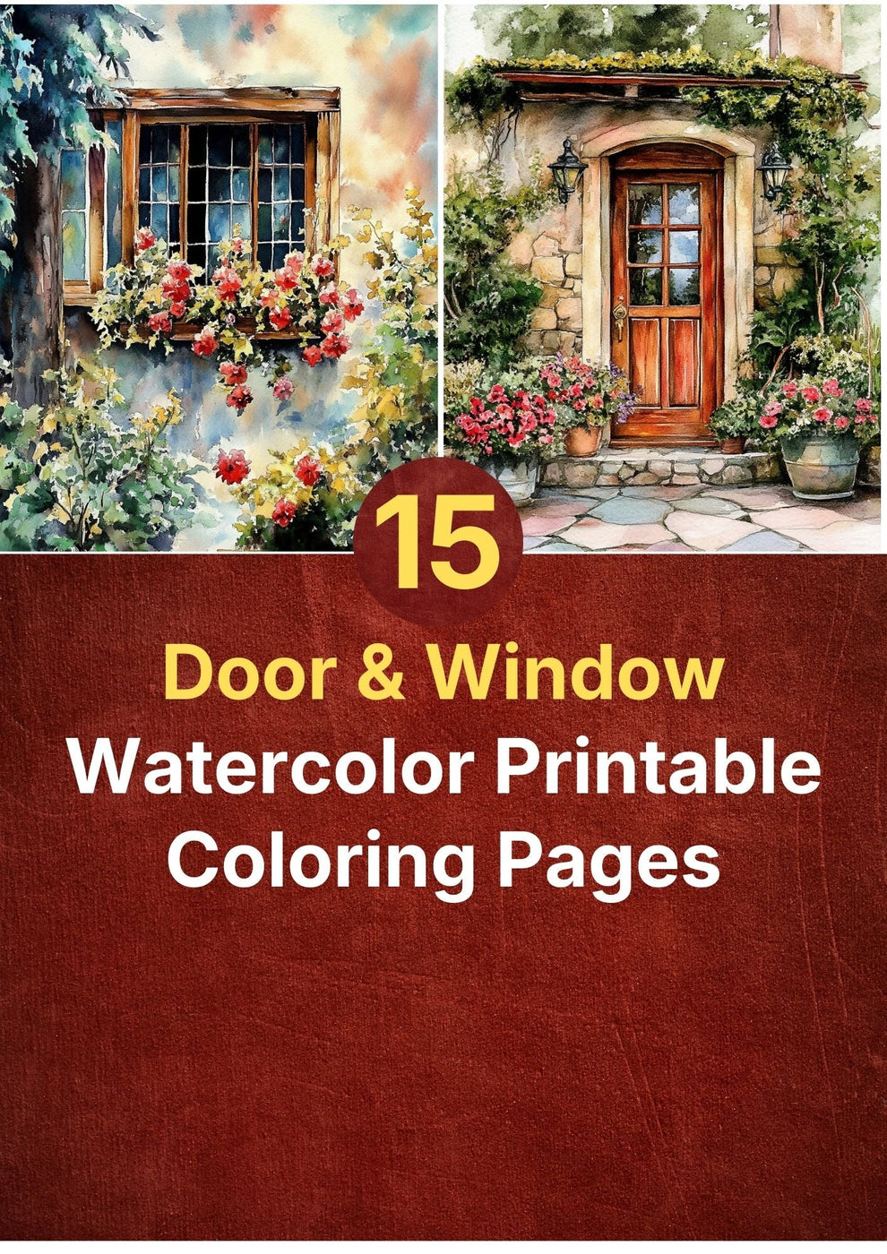 15 Vintage Doors & Windows Watercolor-Style Printable Coloring Book ...