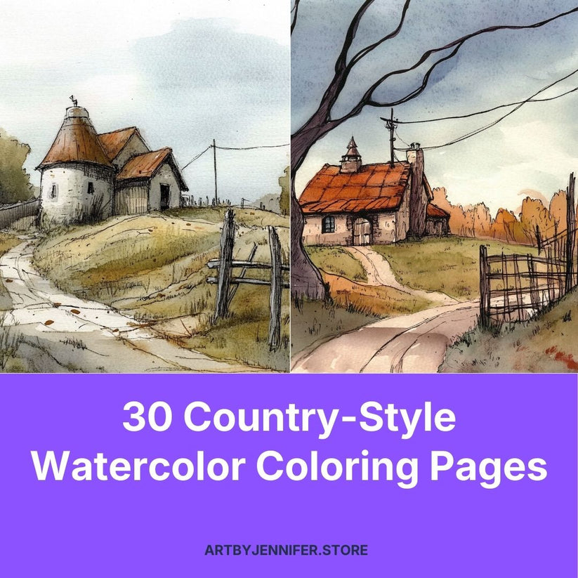30 Country-Style Watercolor Printable Coloring Pages – Art By Jennifer ...
