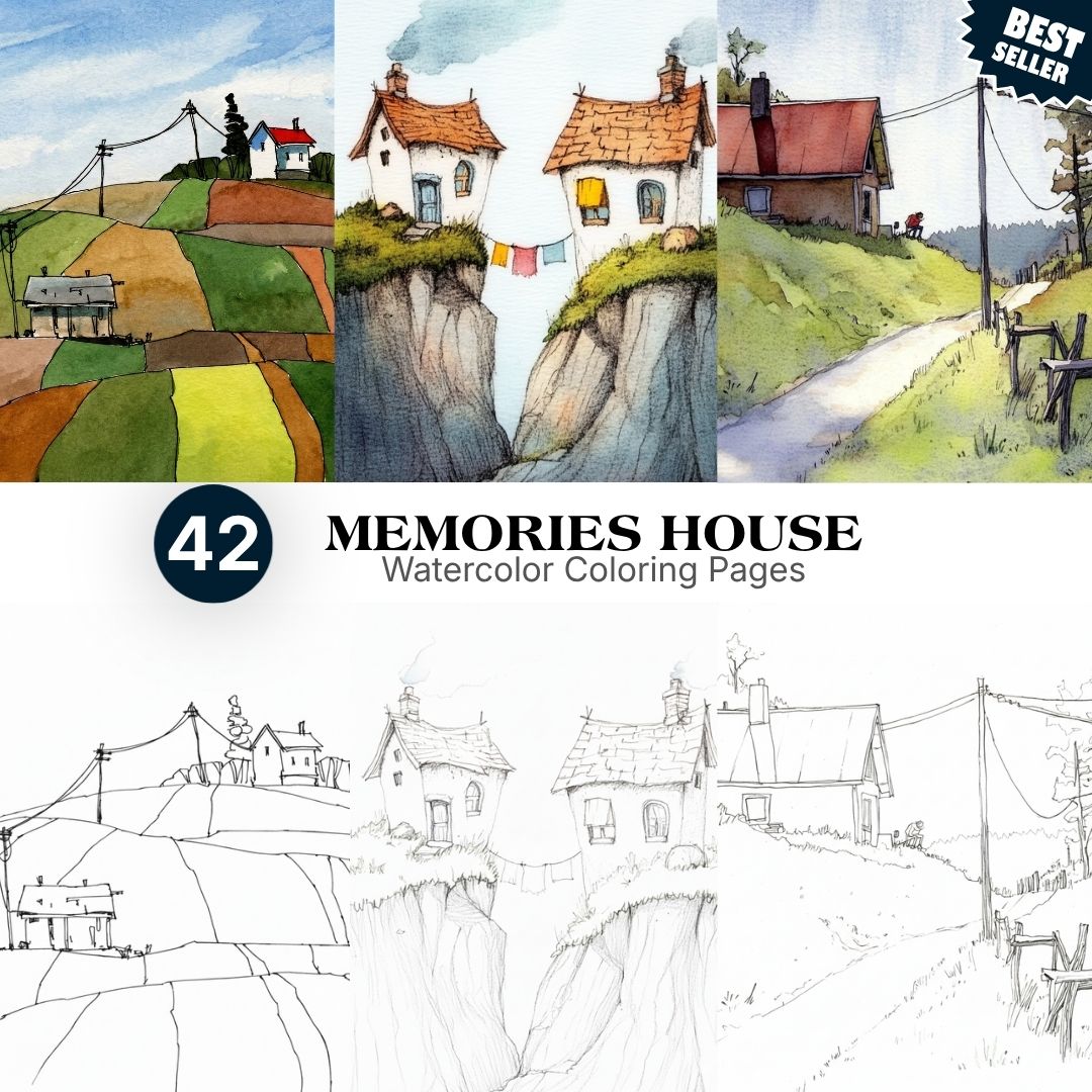 42 Memories House Watercolor Coloring Pages – Art By Jennifer Store