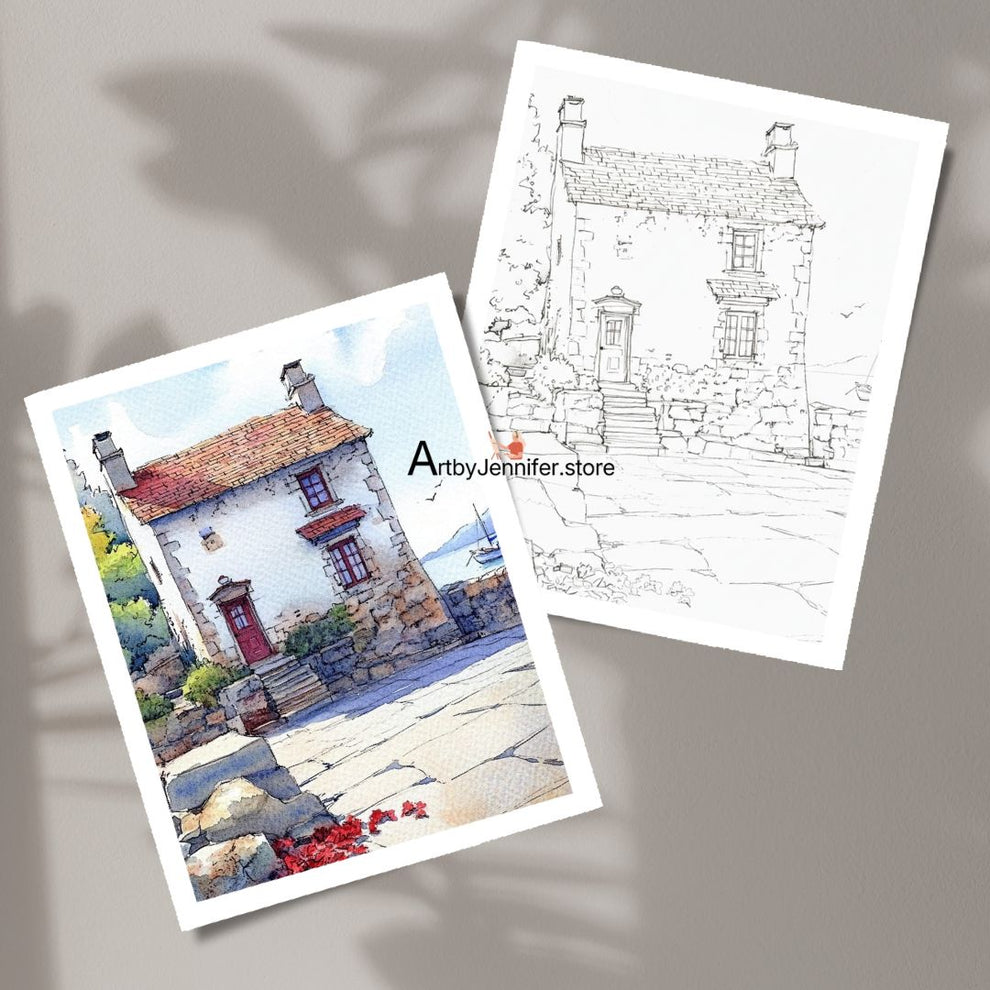 26 Vintage Cottage Watercolor Coloring Pages – Art By Jennifer Store